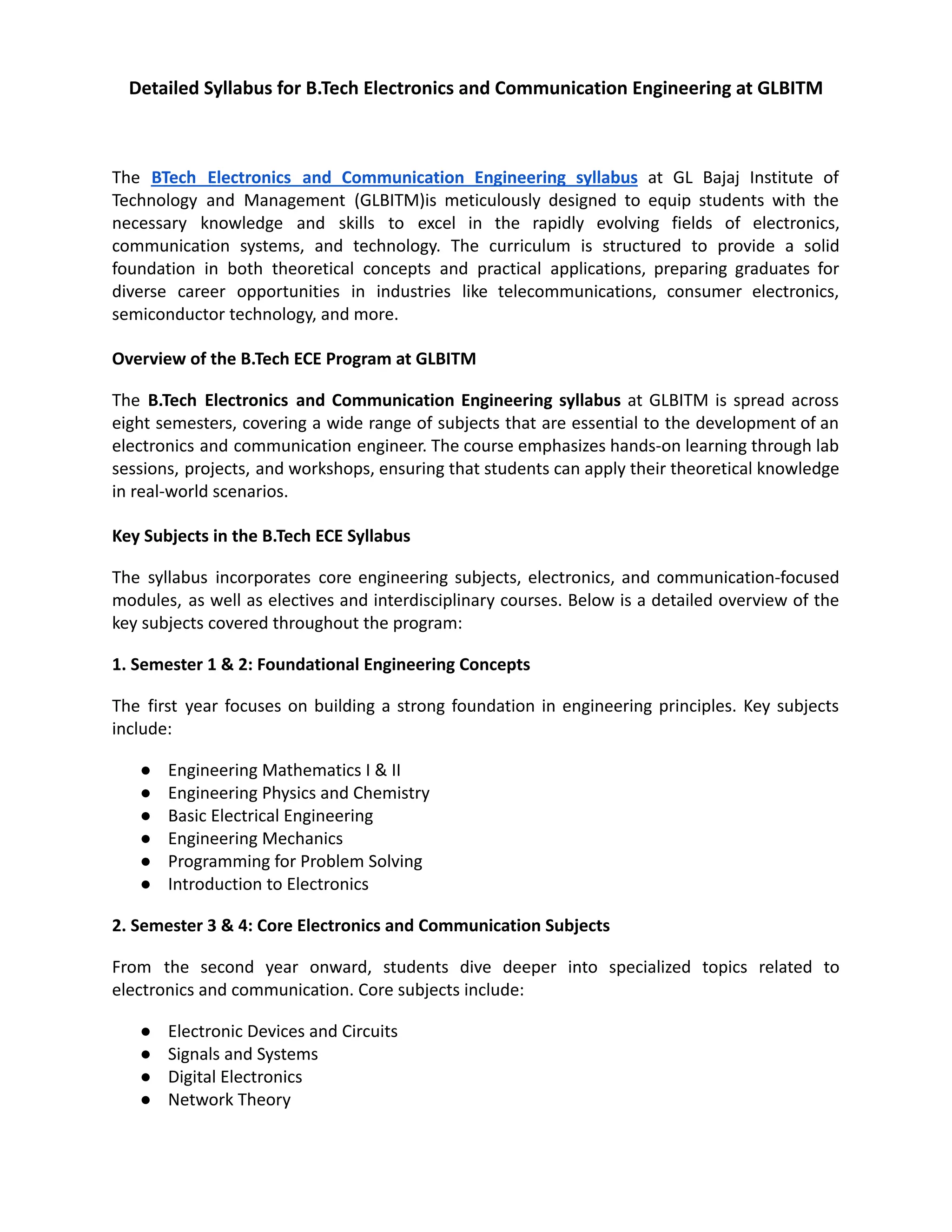 Detailed Syllabus for B.Tech Electronics and Communication Engineering ...