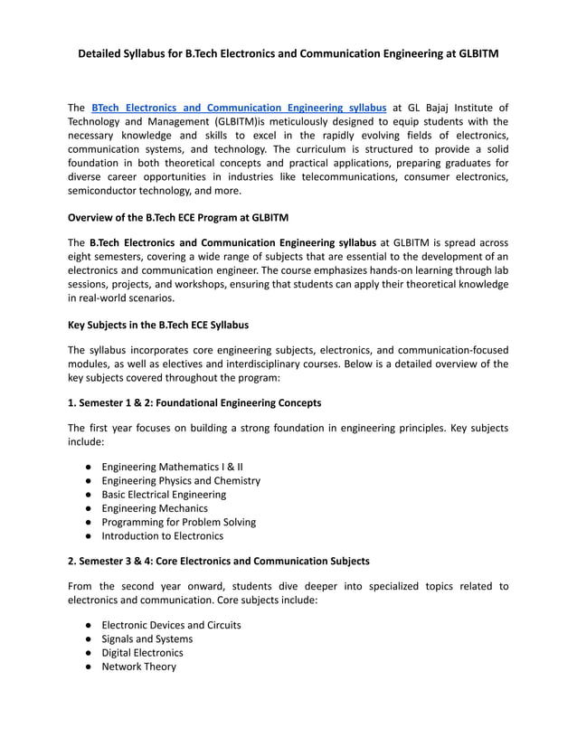 Detailed Syllabus for B.Tech Electronics and Communication Engineering ...