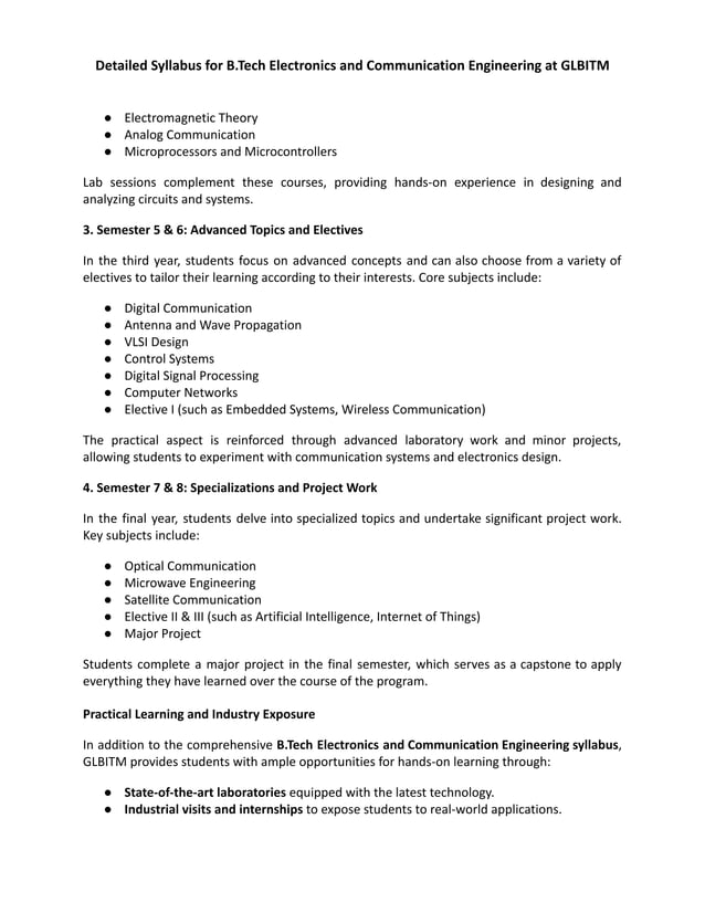 Detailed Syllabus for B.Tech Electronics and Communication Engineering ...