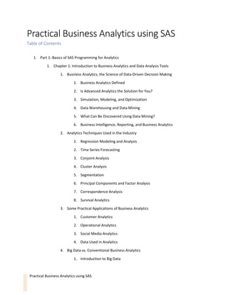 Table of Contents - Practical Business Analytics using SAS | PDF
