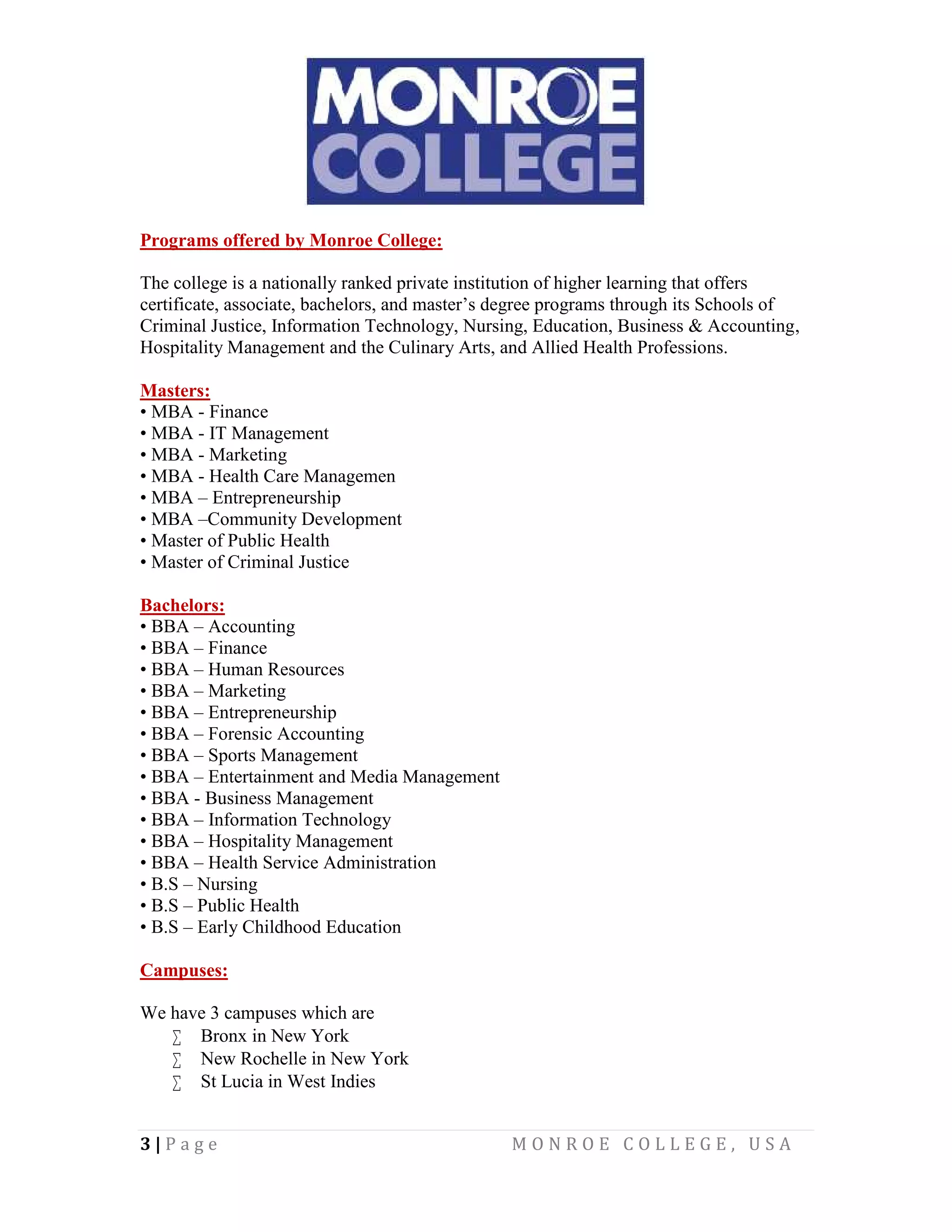 Monroe college Details | PDF | College Education | Education