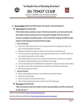 SU Toast Toastmasters' Details in Meeting Roles | DOCX