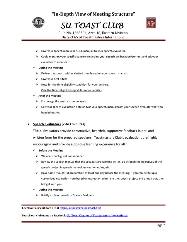 SU Toast Toastmasters' Details in Meeting Roles | DOCX