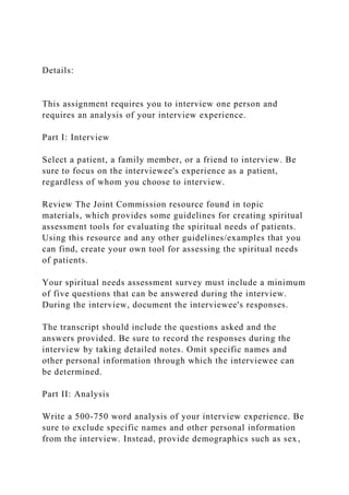 DetailsThis assignment requires you to interview one person | DOCX ...