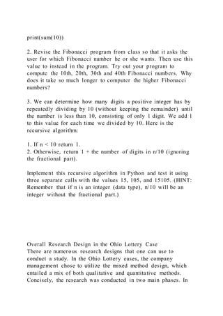 Detail the overall research design in the Ohio Lottery case (See E | DOCX