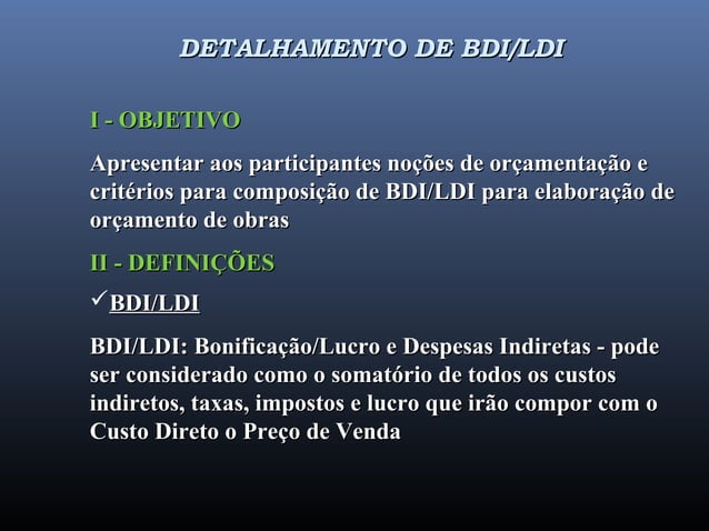 Detalhamento de bdi | PPT