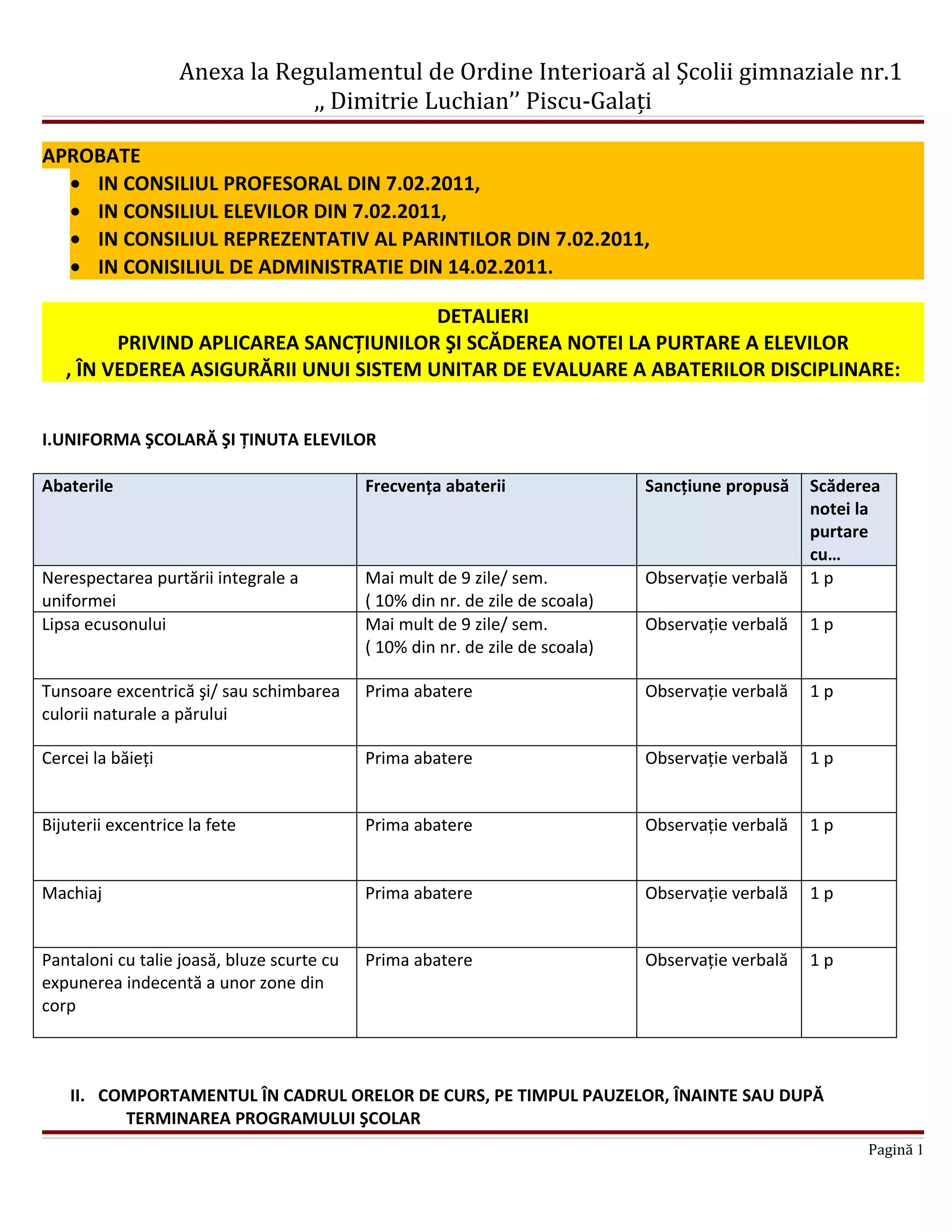 Detalieri privind aplicarea sancţiunilor şi scăderea notei la purtare a elevilor | PDF