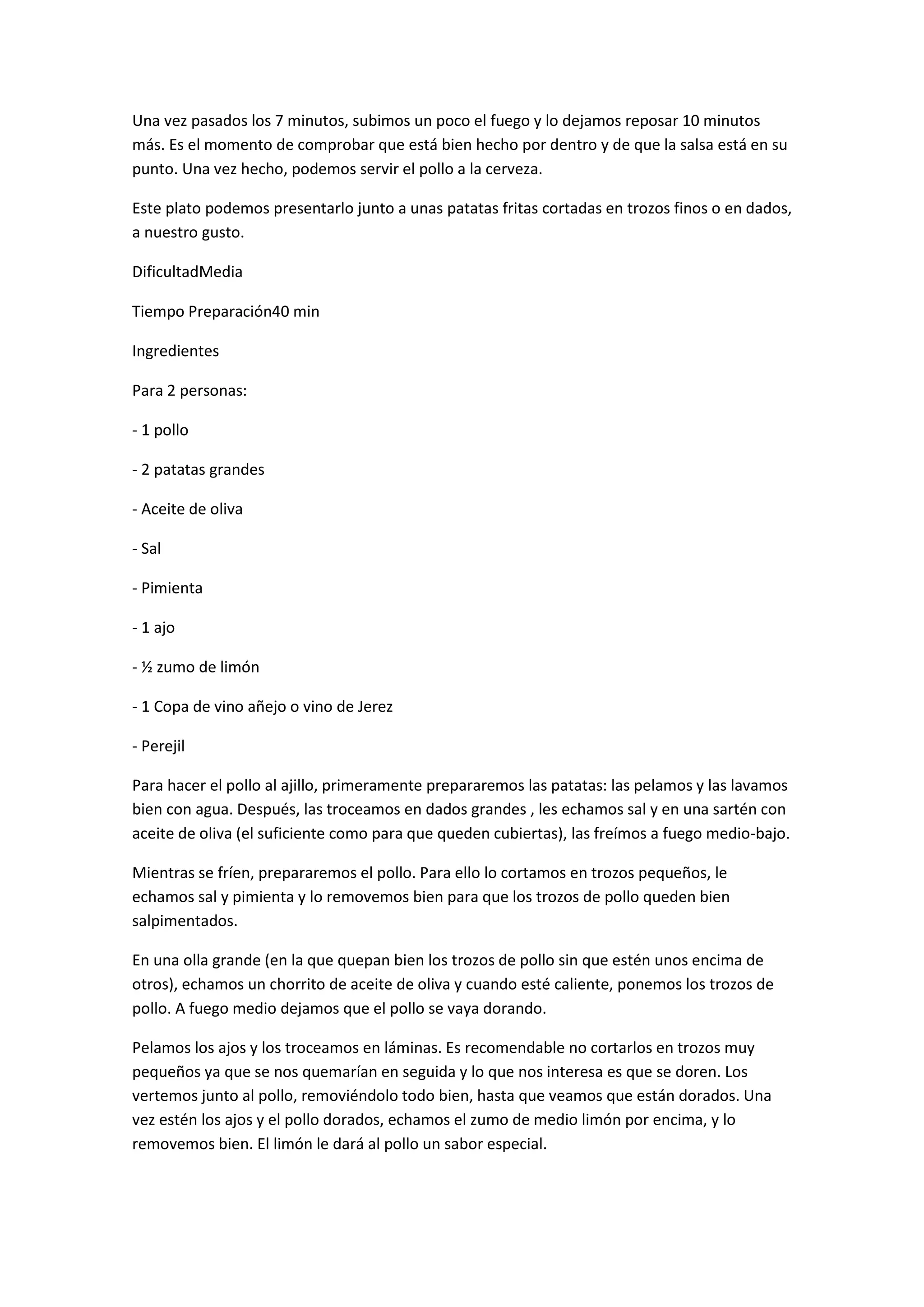 Detalles De La Receta Pollo A La Cerveza Pdf