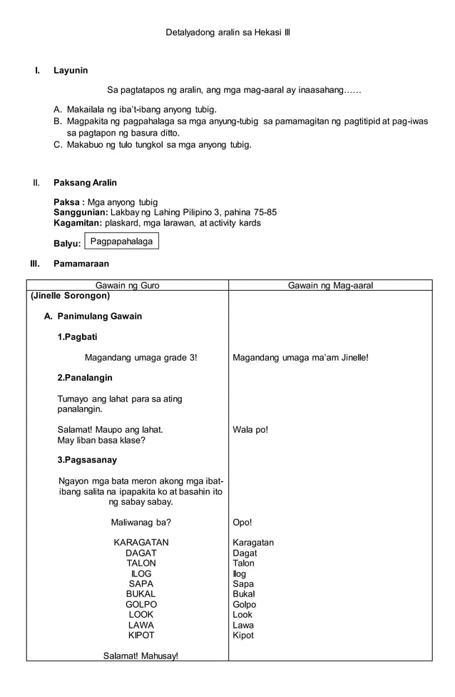 Detalyadong banghay Aralin sa Hekasi 3 | DOCX