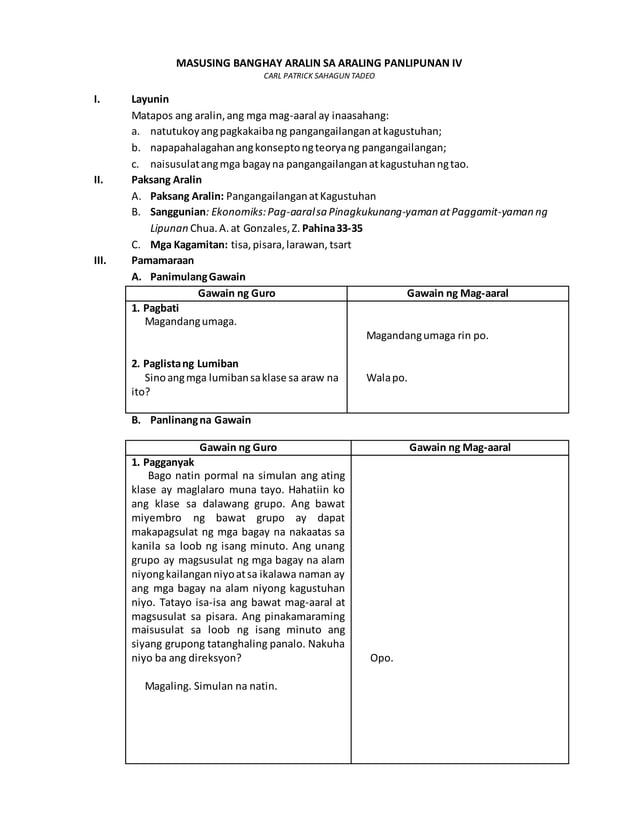 Masusing Banghay Aralin sa Araling Panlipunan IV | DOCX