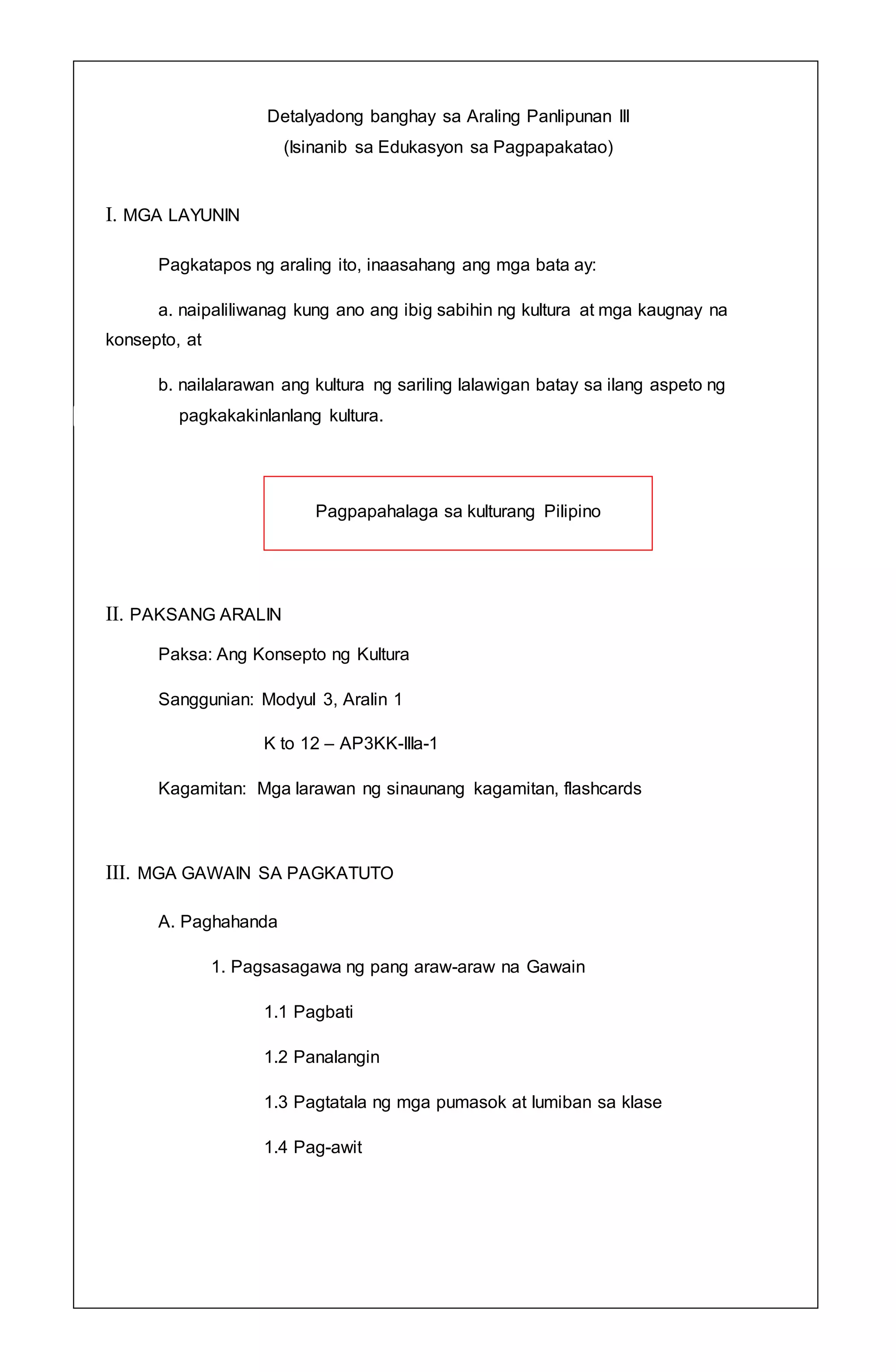 Detalyadong banghay sa araling panlipunan 3 | DOCX
