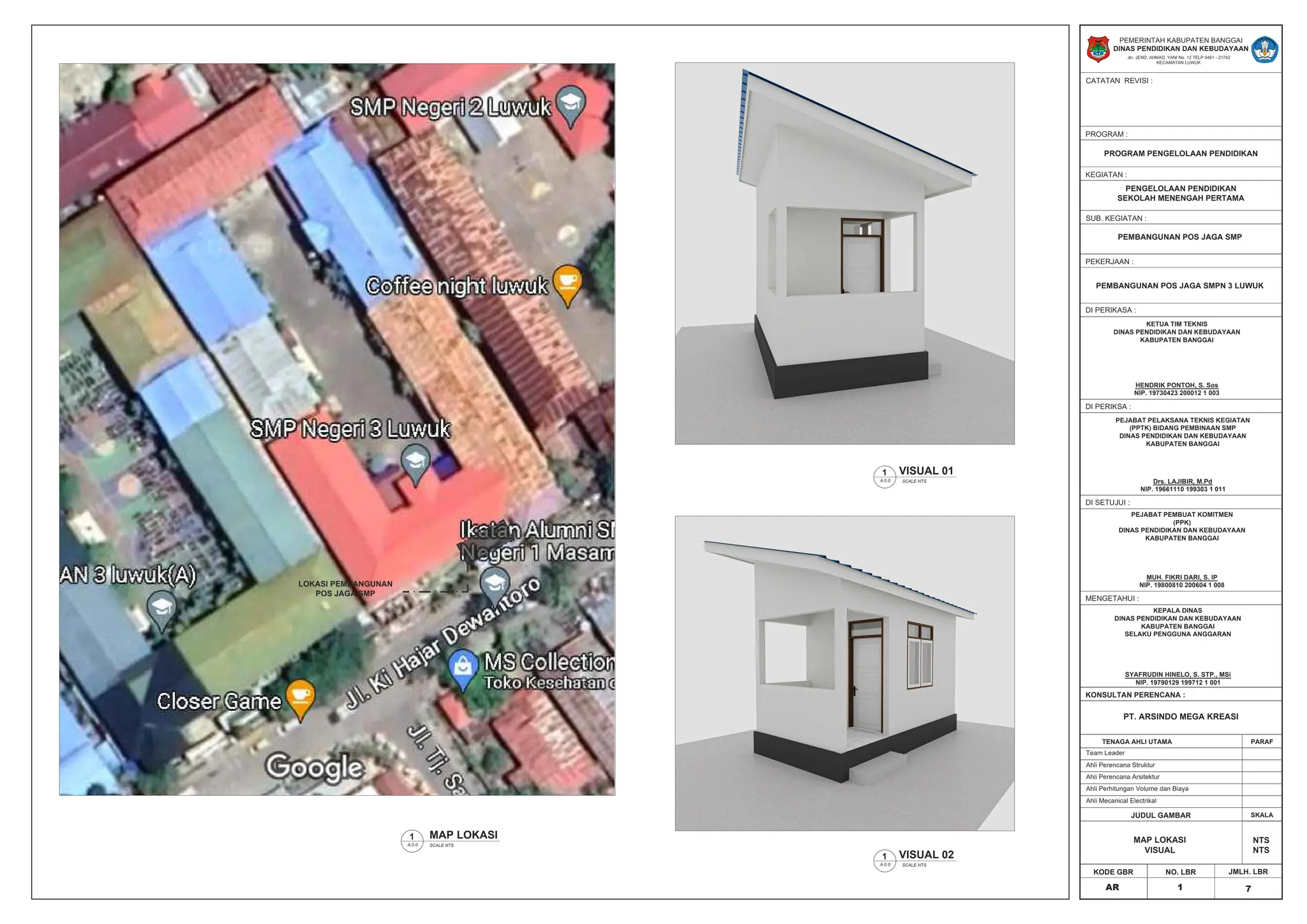 denah tampak dan potongan dari pos jaga. | PPT