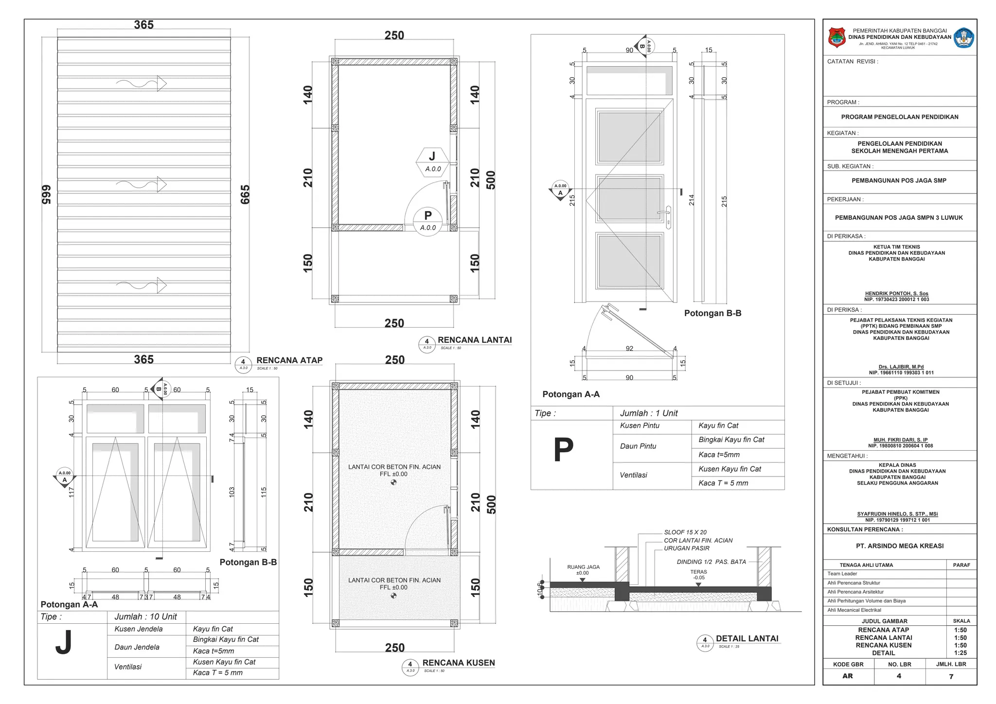 denah tampak dan potongan dari pos jaga. | PDF