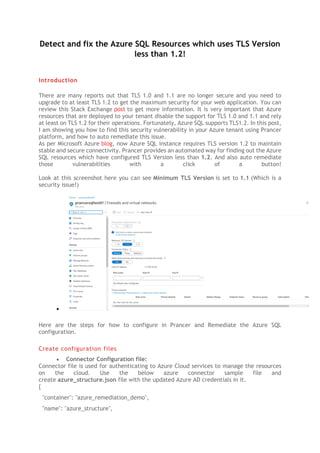 Detect and fix the azure sql resources which uses tls version less than 1.2 | PDF