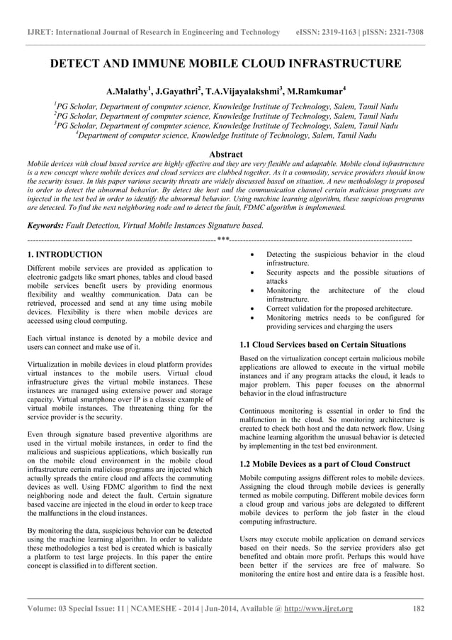 Detect and immune mobile cloud infrastructure | PDF