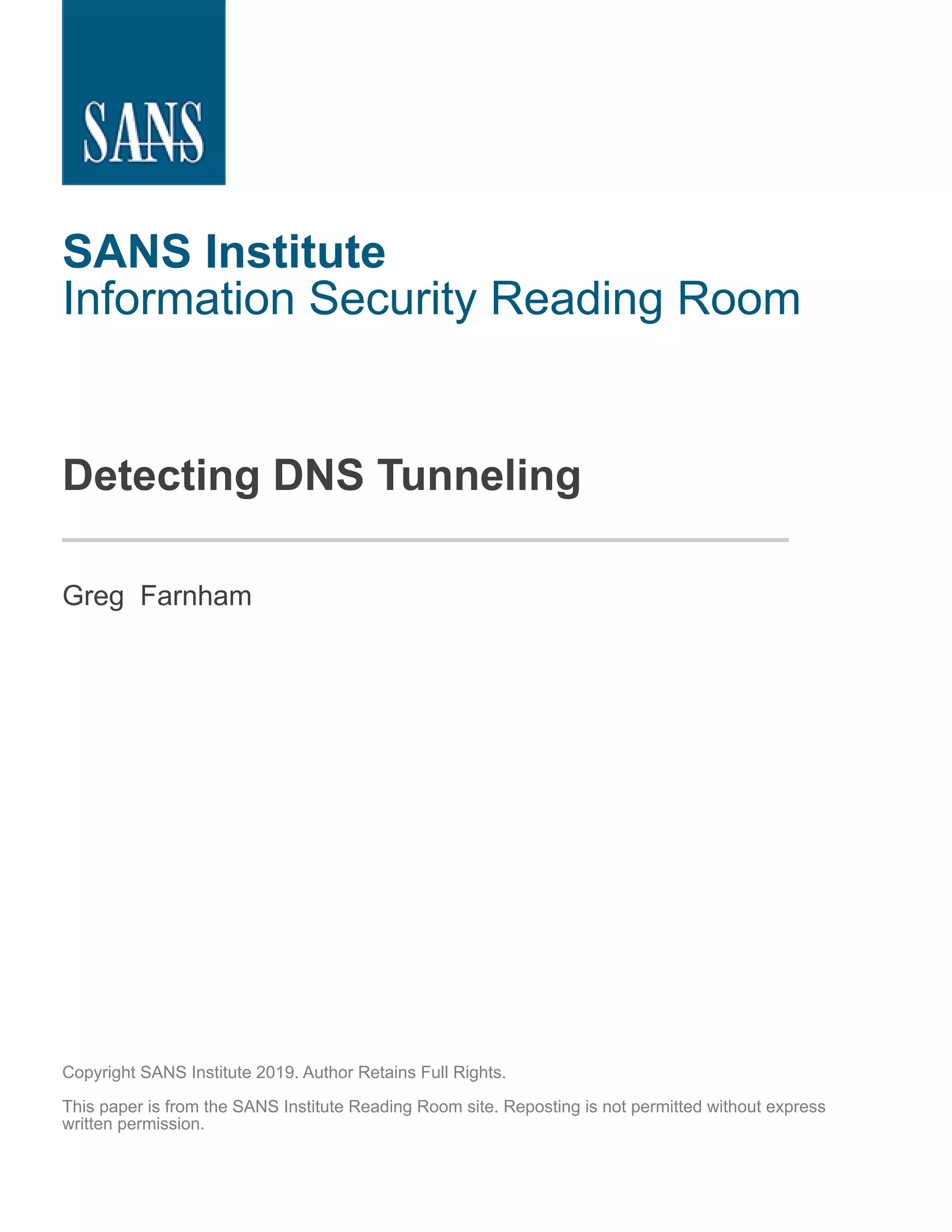 Detecting Dns Tunneling 34152 Pdf