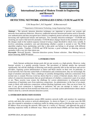 DETECTING NETWORK ANOMALIES USING CUSUM and FCM | PDF