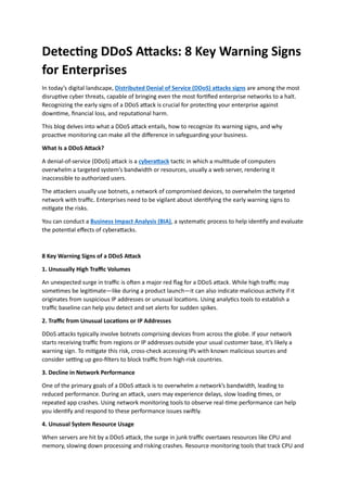 Detecting DDoS Attacks: 8 Key Warning Signs for Enterprises | PDF | Internet | Computing