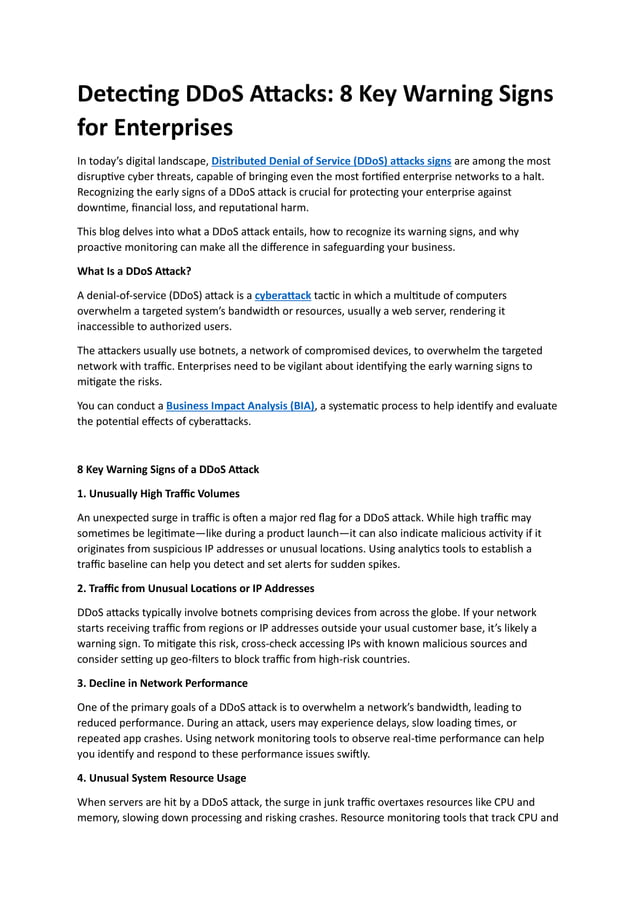 Detecting DDoS Attacks: 8 Key Warning Signs for Enterprises | PDF | Internet | Computing