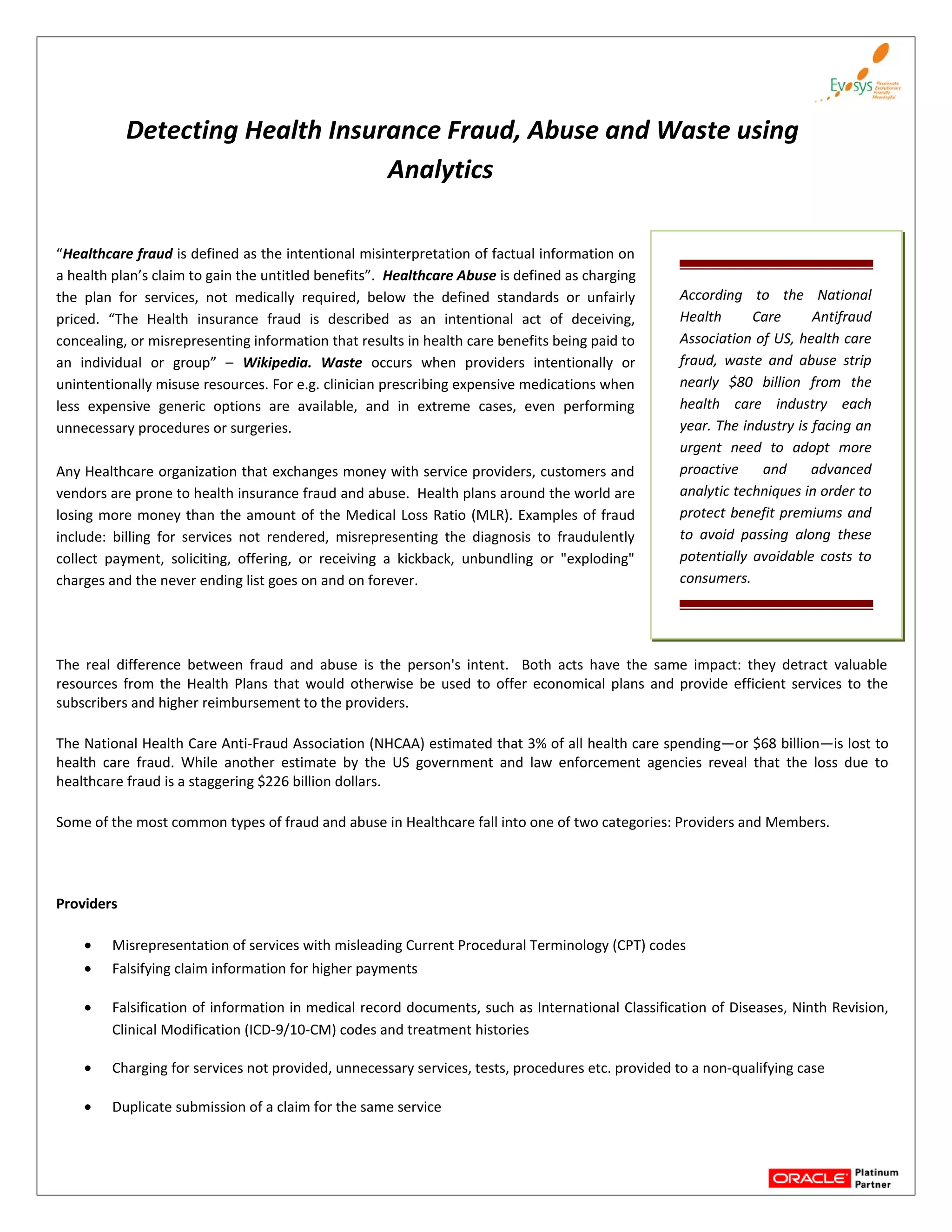 Detecting health insurance fraud using analytics | DOC