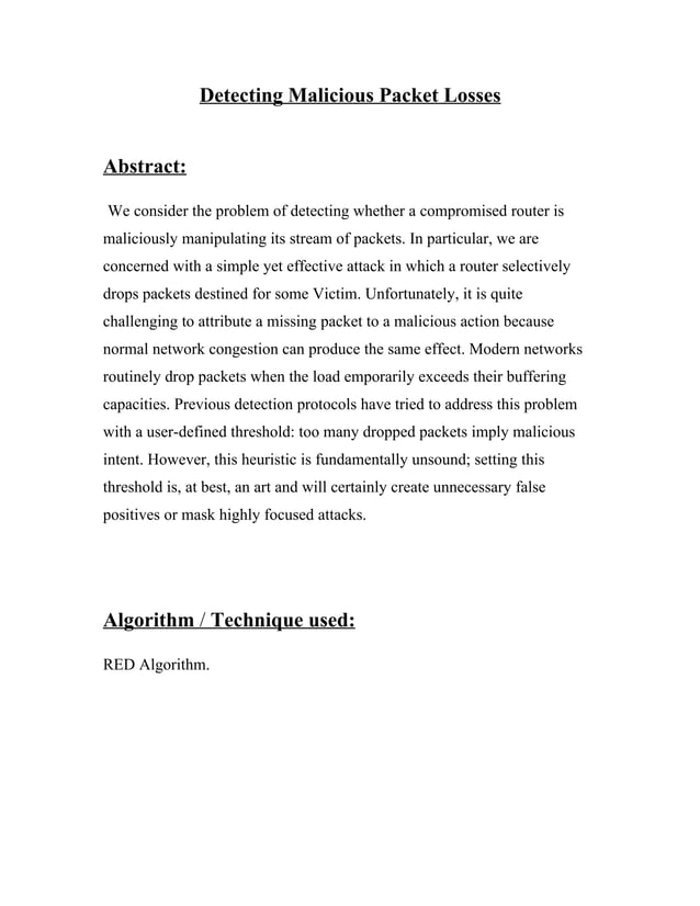Detecting malicious packet losses | PDF
