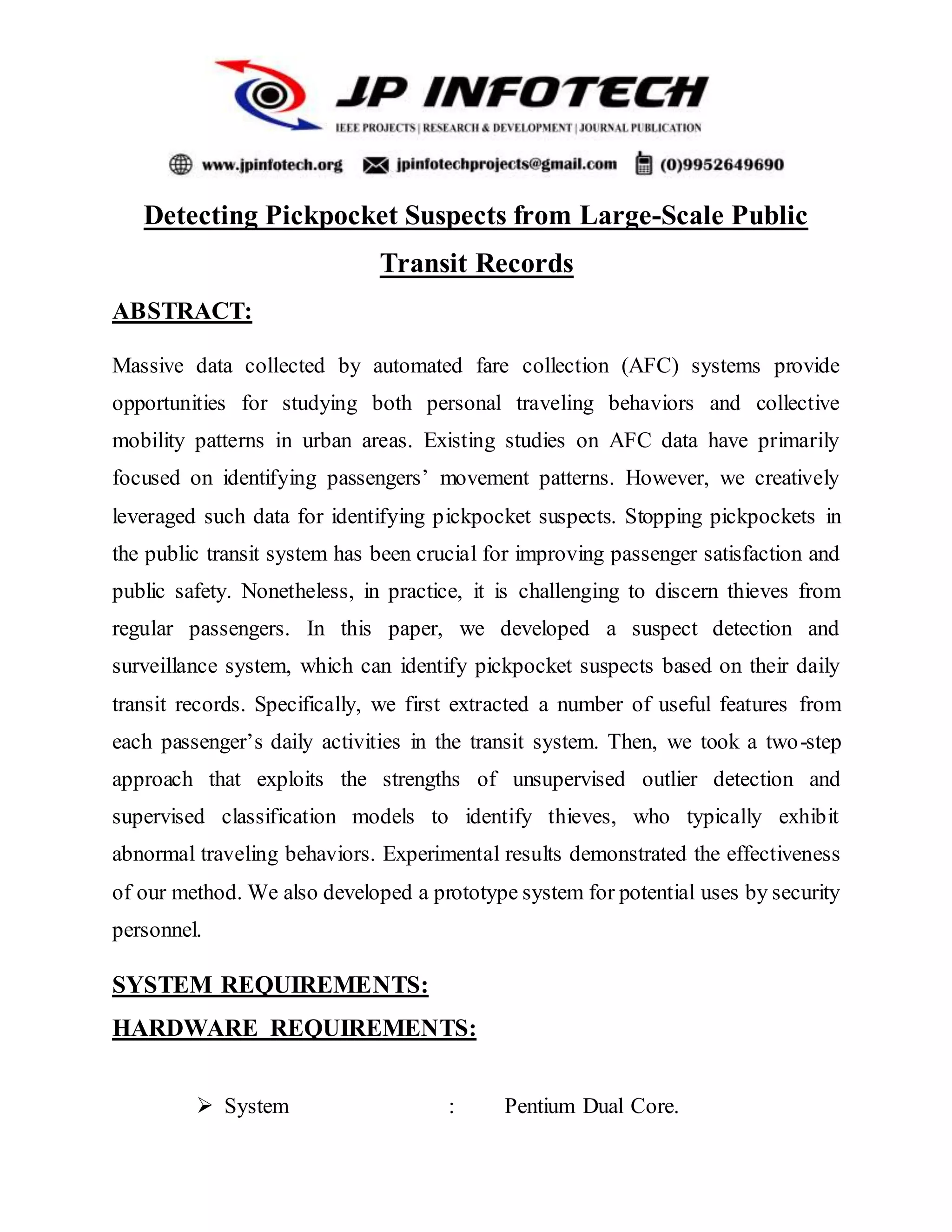Detecting Pickpocket Suspects fromLarge-Scale Public Transit Records | DOCX