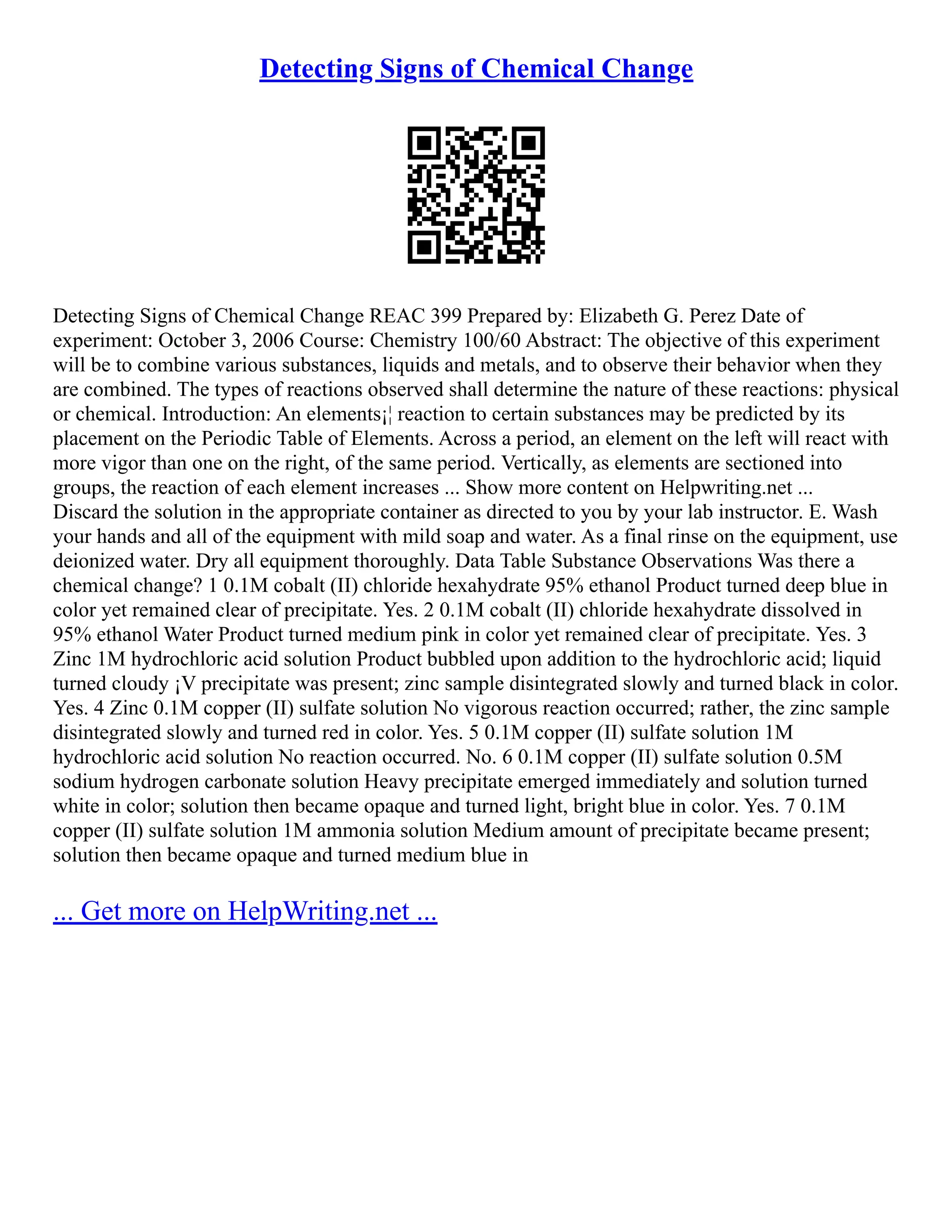 Detecting Signs Of Chemical Change | PDF
