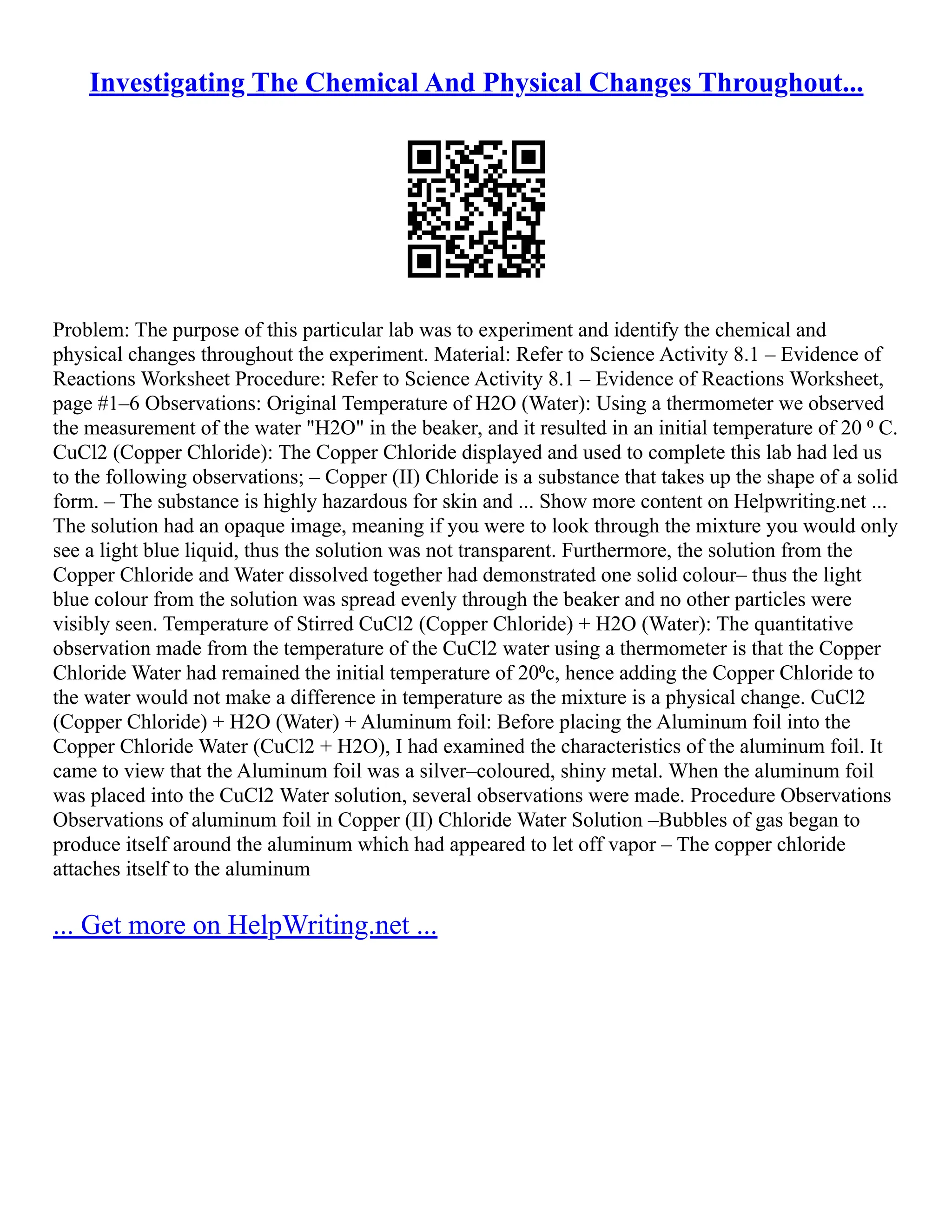 Detecting Signs Of Chemical Change | PDF