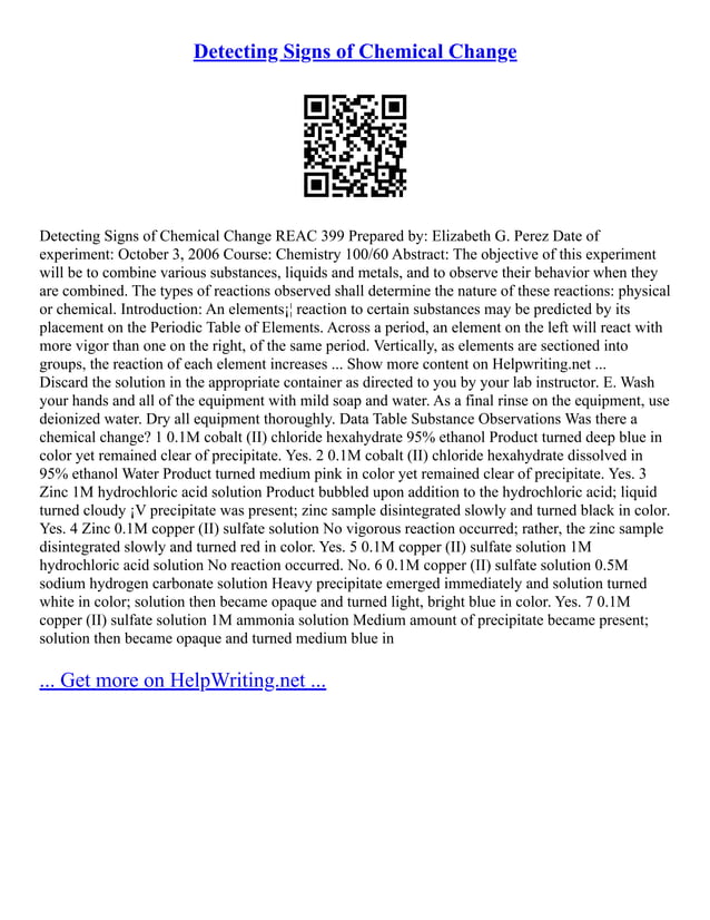 Detecting Signs Of Chemical Change | PDF