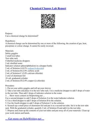 Detecting Signs Of Chemical Change | PDF
