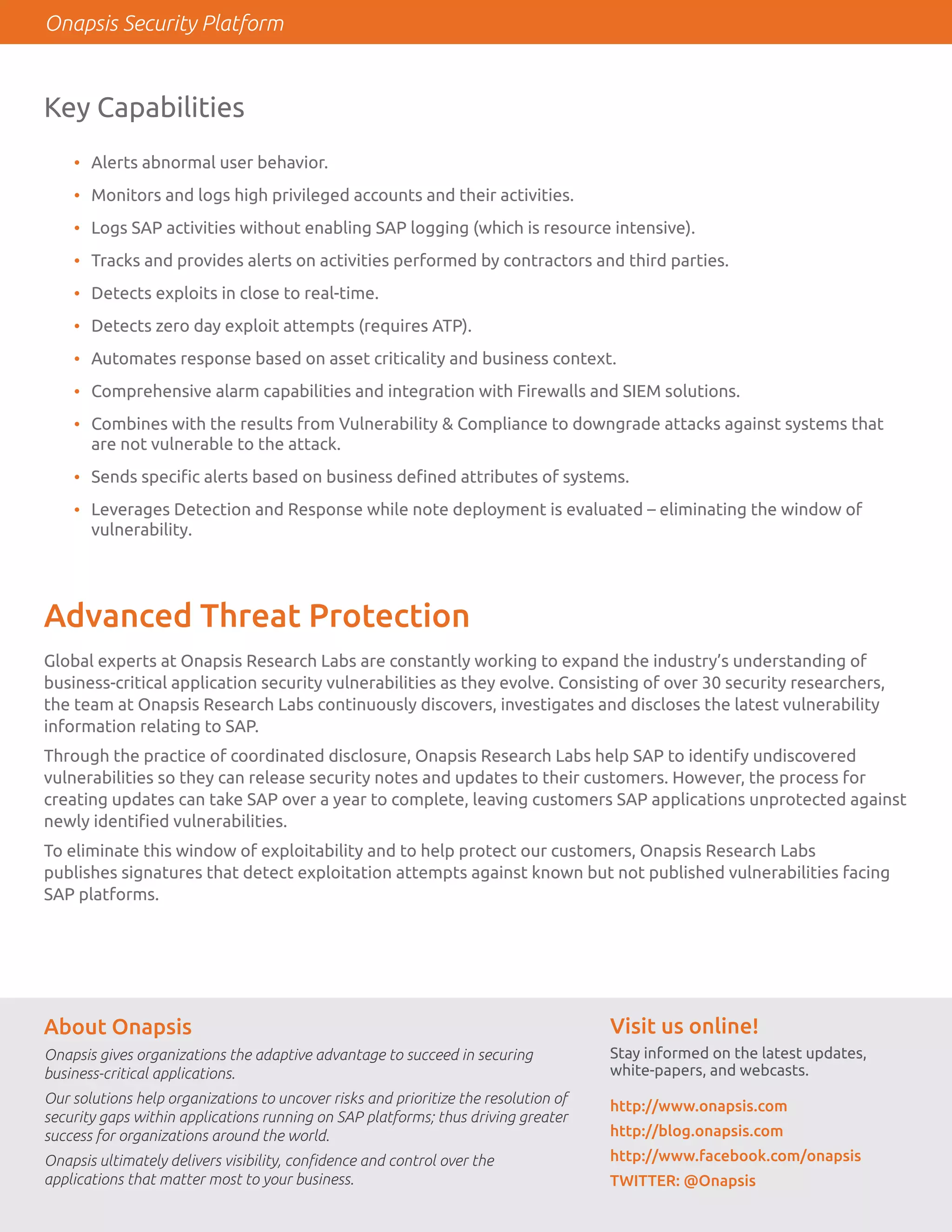 Onapsis Security Platform: Detection and Response | PDF