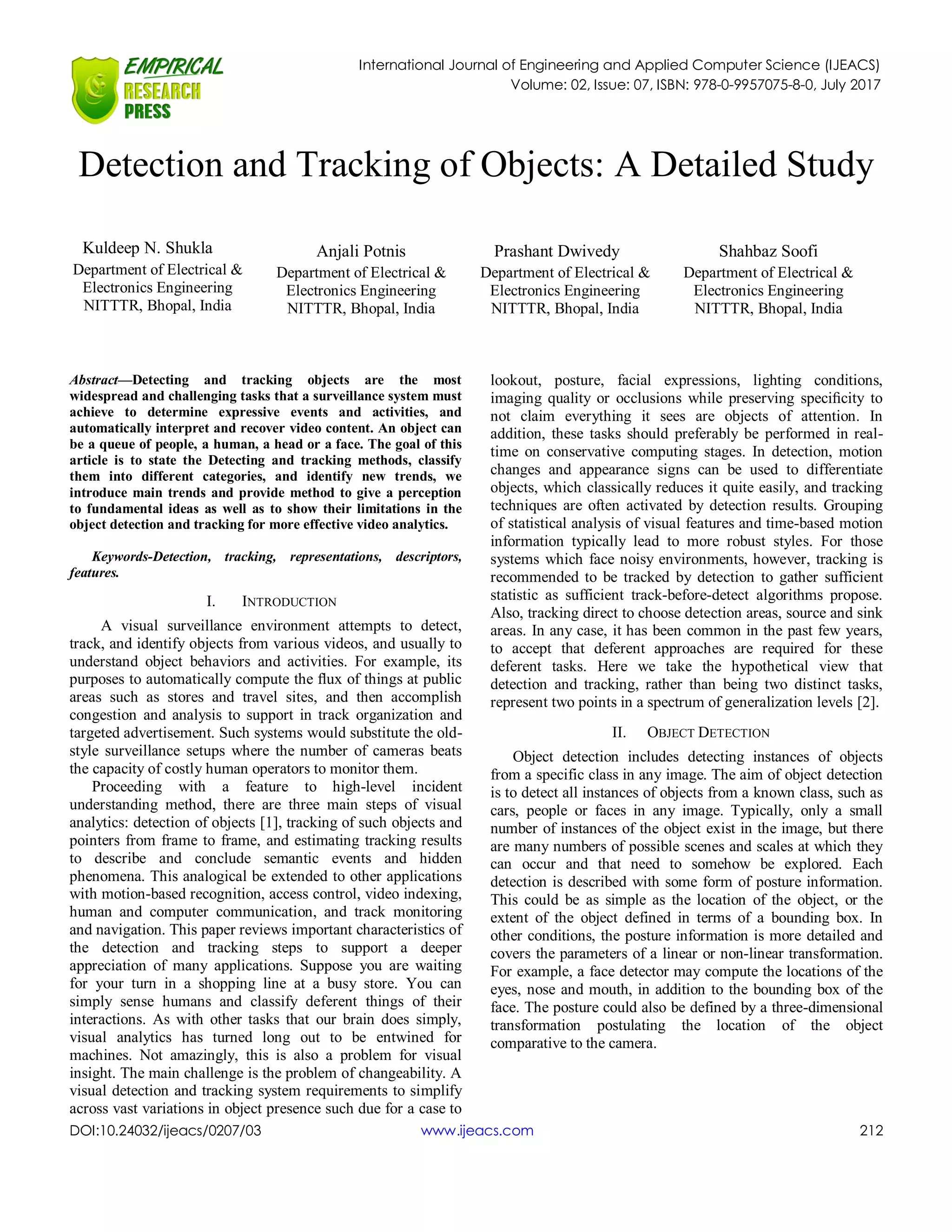 Detection and Tracking of Objects: A Detailed Study | PDF