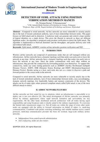Detection of-sybil-attack-using-position-verification-method-in-manets | PDF | Computer ...