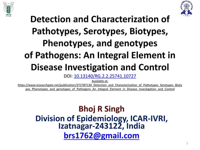 Detection And Characterization Of Pathotypes Serotypes Biotypes Phenotypes And Genotypespptx