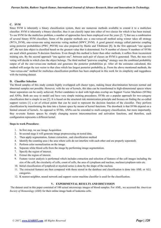 Detection and classification of blood cancer from microscopic cell images using svm knn and nn ...