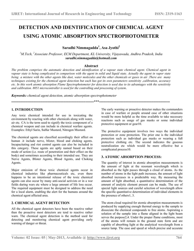 Detection and identification of chemical agent using atomic absorption spectrophotometer | PDF