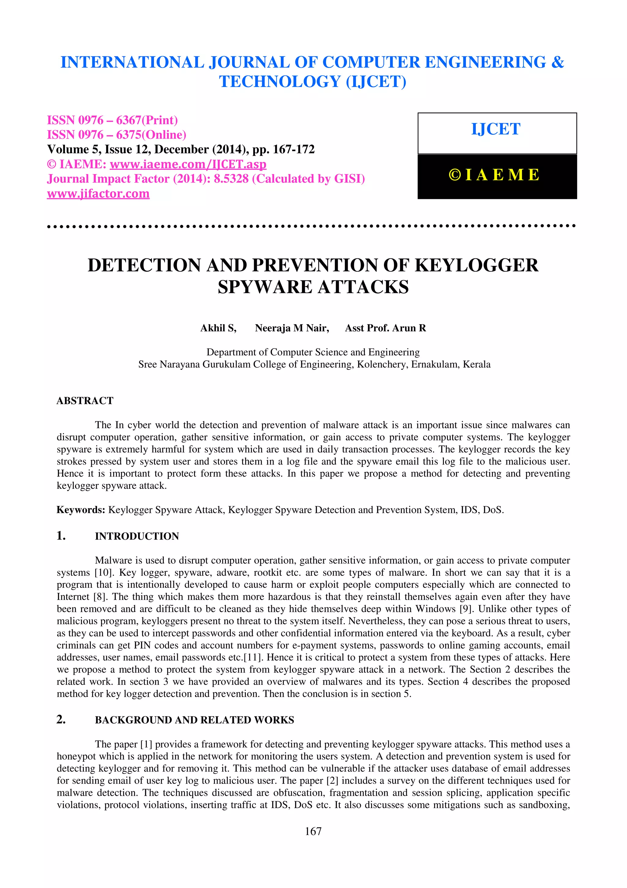 Detection and prevention of keylogger spyware attacks | PDF