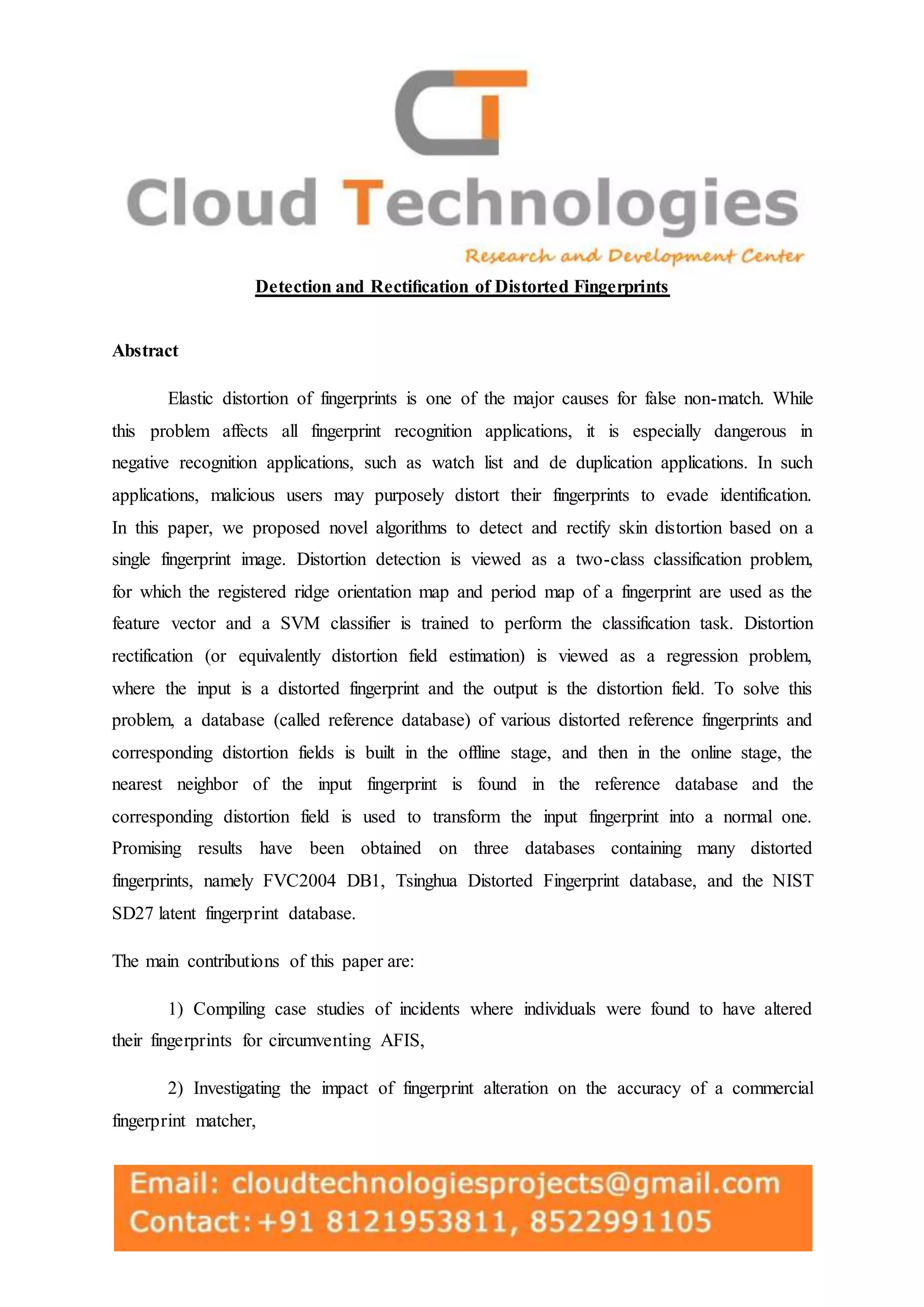 Detection And Rectiﬁcation Of Distorted Fingerprints Pdf