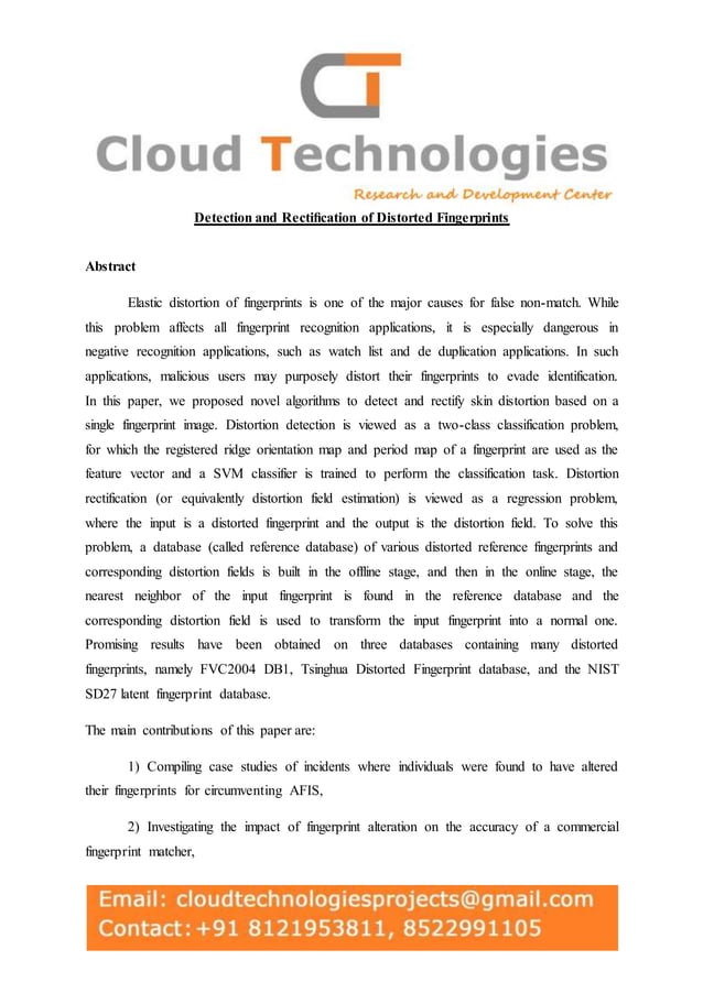 Detection and rectiﬁcation of distorted fingerprints | PDF
