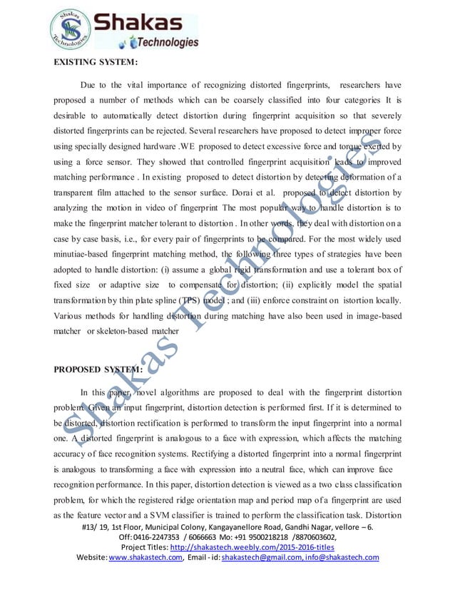 Detection and rectification of distorted fingerprints | DOCX | Databases | Computer Software and ...