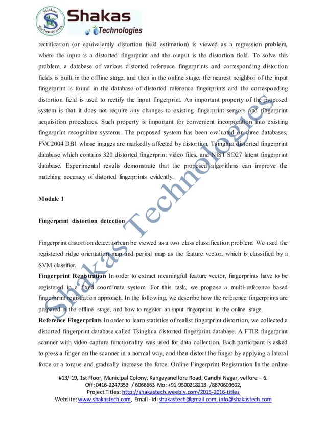 Detection And Rectification Of Distorted Fingerprints Docx Databases Computer Software And
