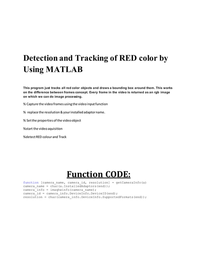 Detection And Tracking Of Red Color By Using Matlab Docx
