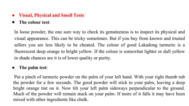 Detection of adulteration in turmeric and chilli powder | PPTX ...