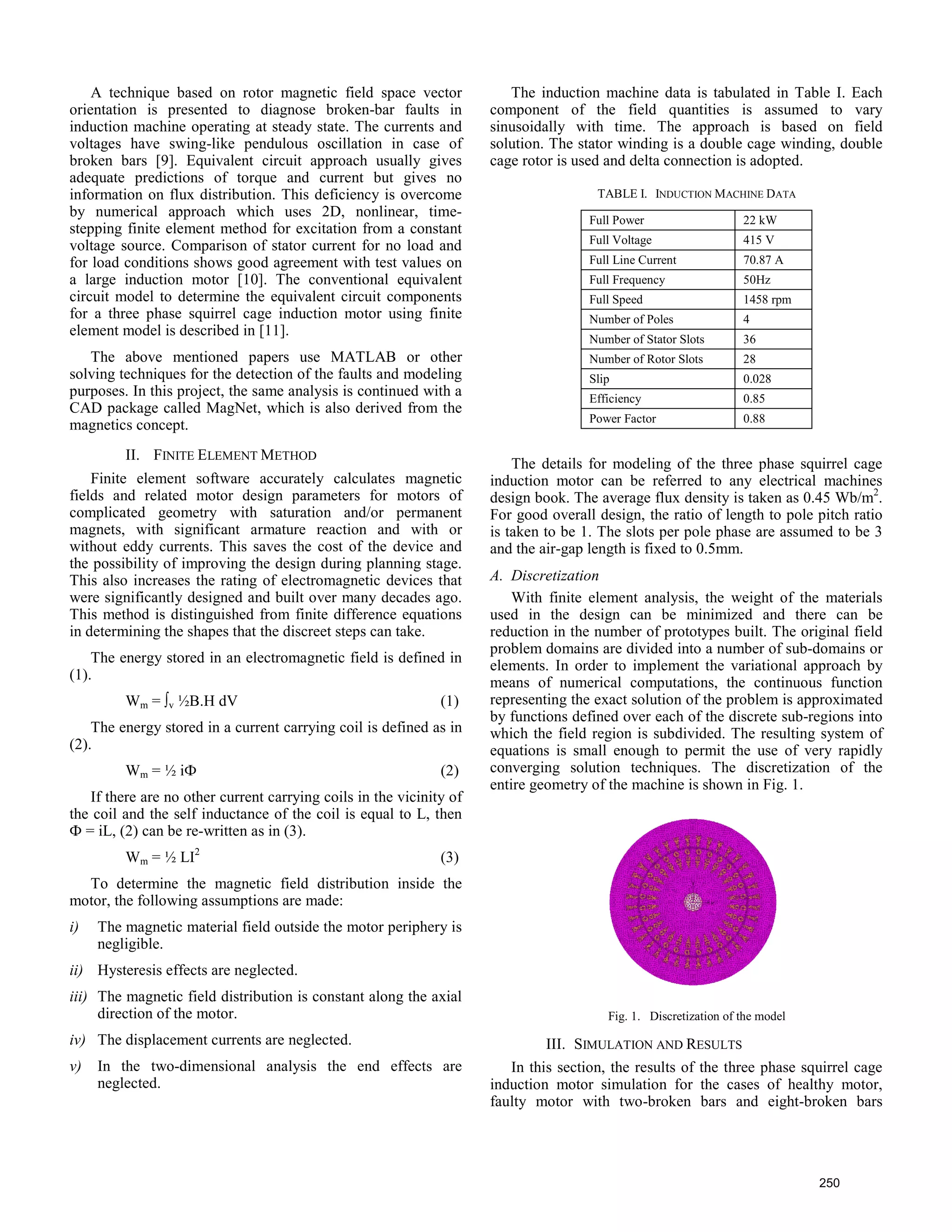 Detection Of Broken Bars In Three Phase Squirrel Cage Induction Motor Using Finite Element