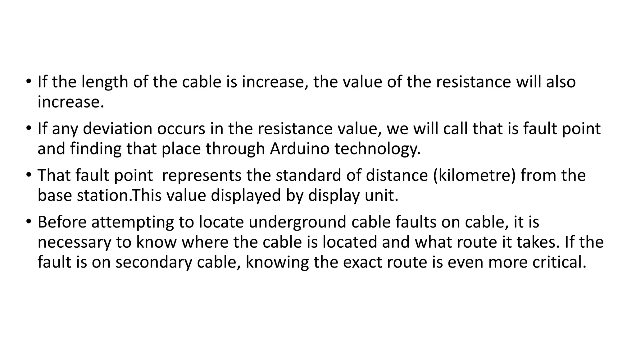 Detection of fault location in underground cable using arduino | PPTX