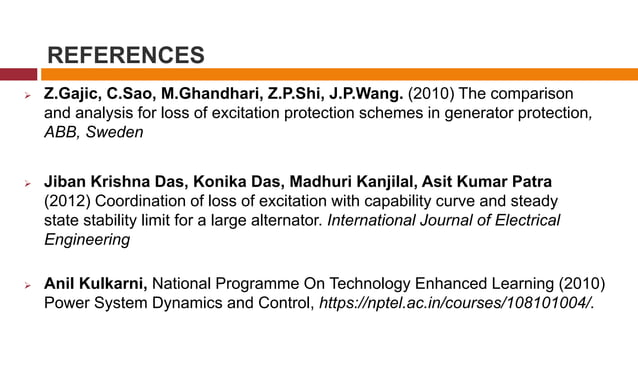 Detection Of Generator Loss Of Excitation Loe Ppt
