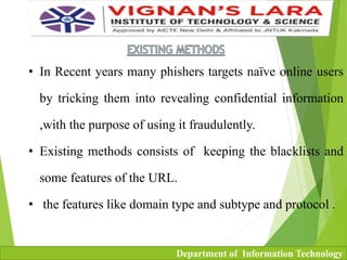 DETECTION OF PHISHING WEBSITE FROM URL'S BY USING CLASSIFICATION TECHNIQUES project.pptx