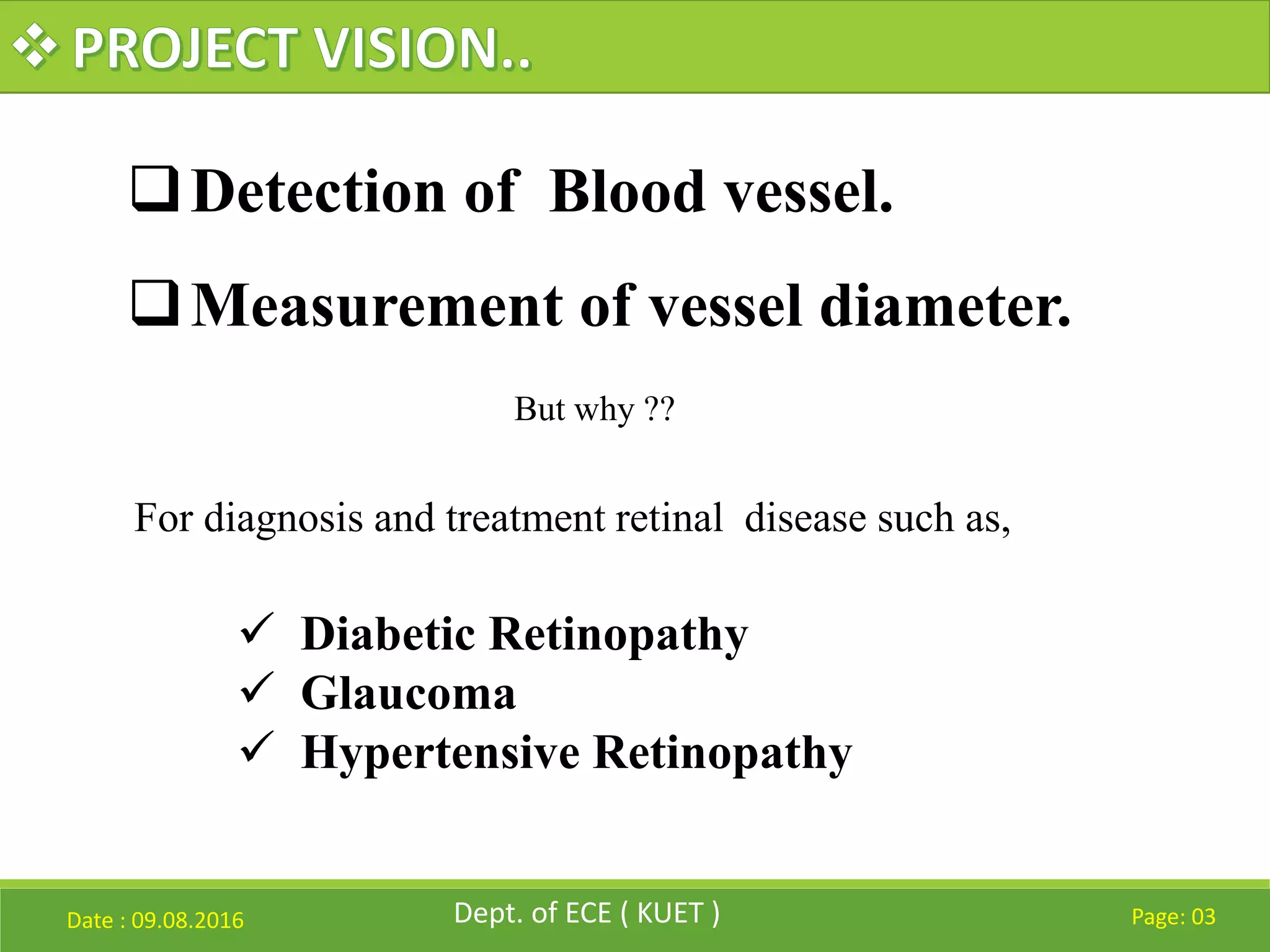 Detection of retinal blood vessel | PPTX
