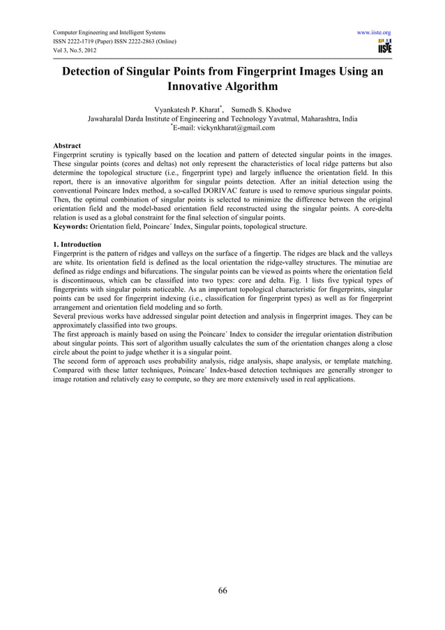 Detection of singular points from fingerprint images using an innovative algorithm | PDF ...