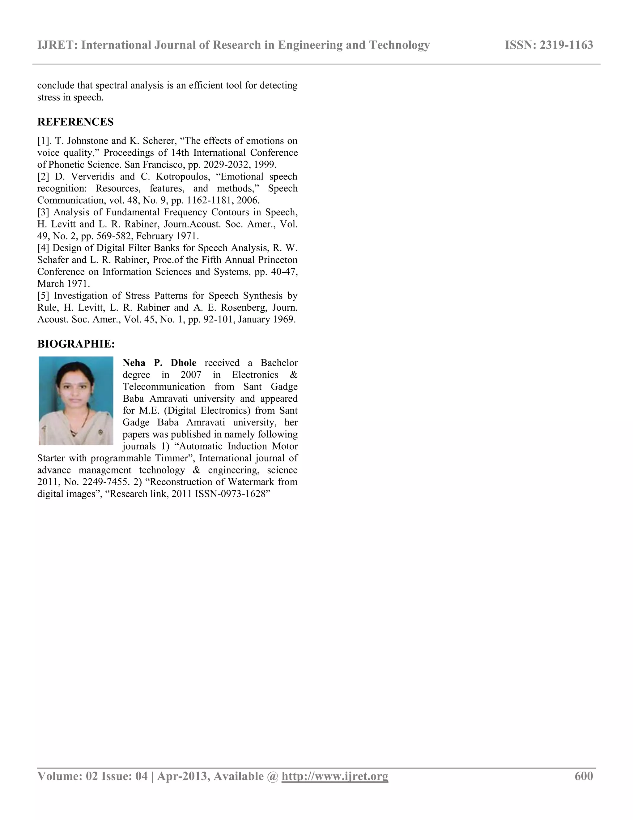 Detection of speech under stress using spectral analysis | PDF